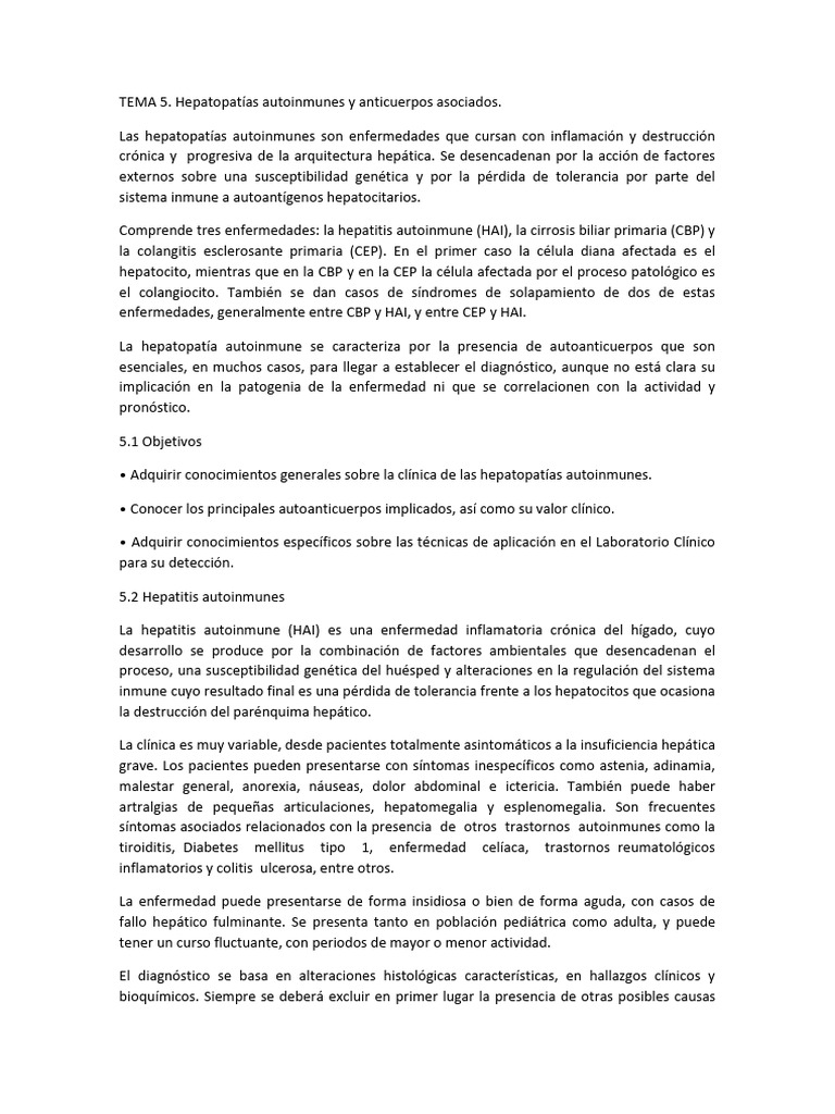 Tema 5. Hepatopatías Autoinmunes y Anticuerpos Asociados PDF | PDF ...