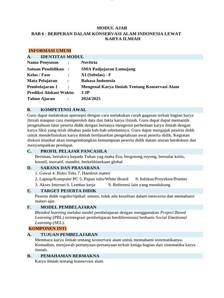 Modul Ajar Bindo Kls 11 Bab 6. Novi | PDF