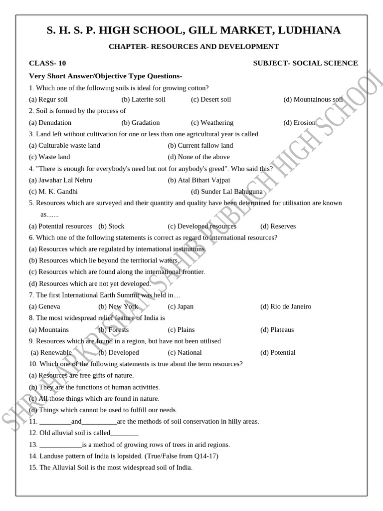 Worksheet 1 Chapter - Resources and Development | PDF | Soil | Environment