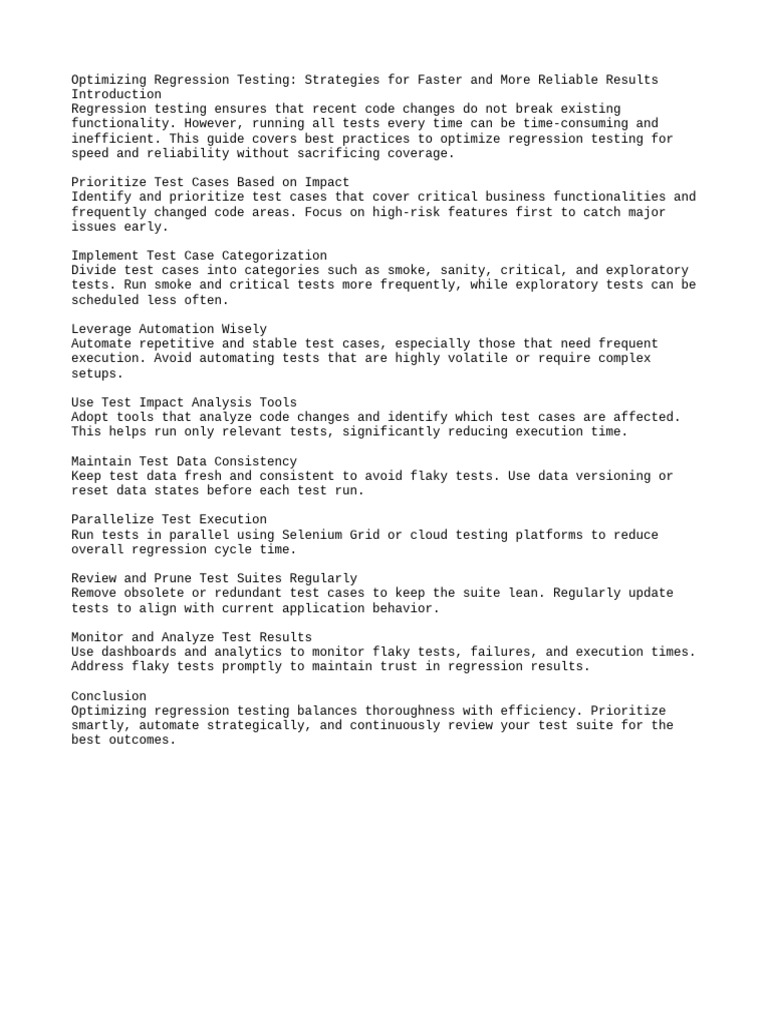 Optimizing Regression Testing Strategies for Faster and More Reliable ...