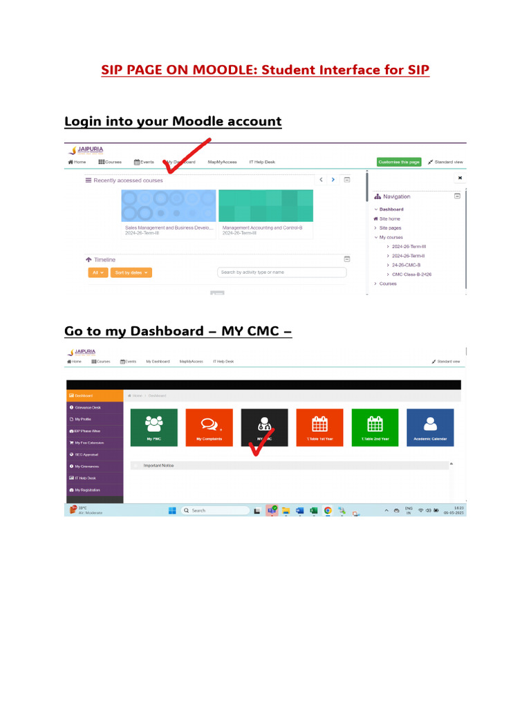 Step by Step Guide Student SIP Page On Moodle | PDF