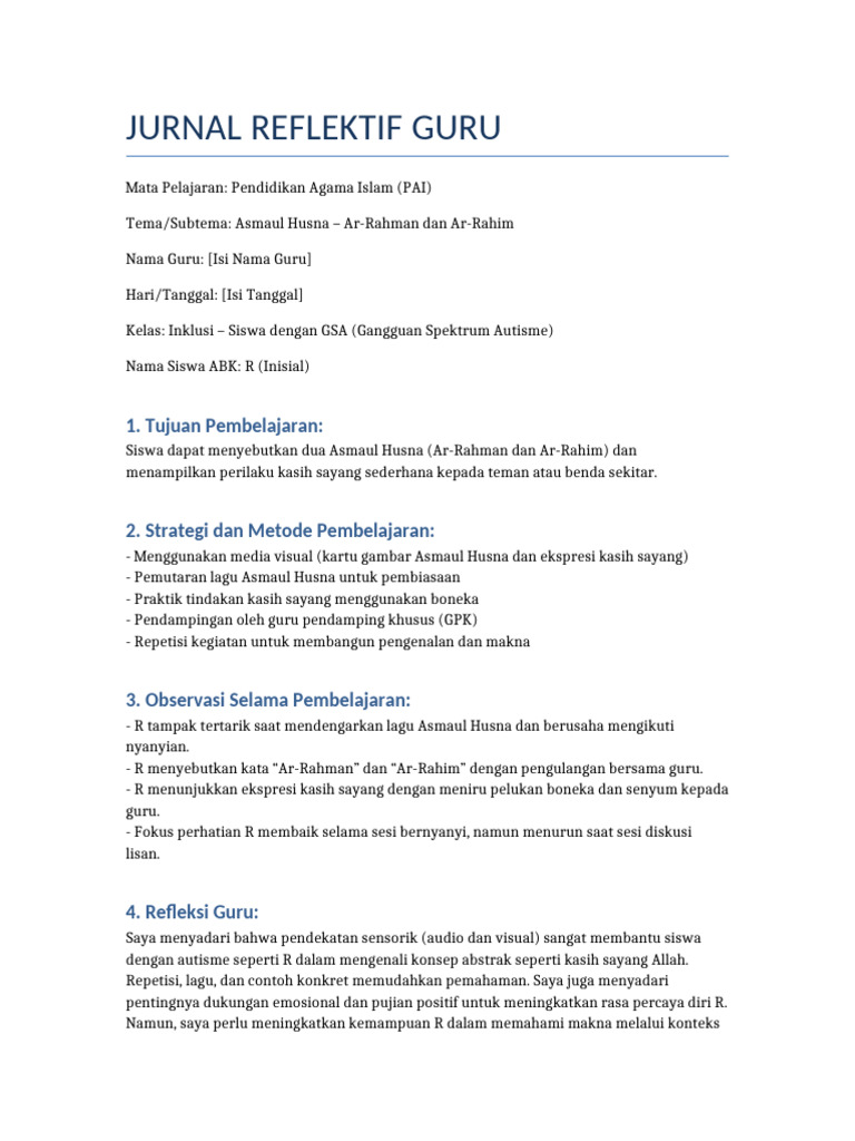Jurnal_Reflektif_PAI_Asmaul_Husna_ABK | PDF