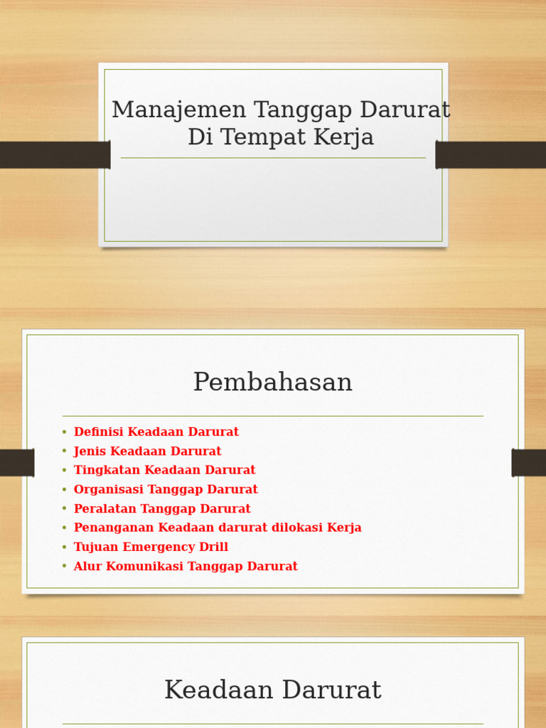 Manajamen Tanggap Darurat Di Tempat Kerja | PDF