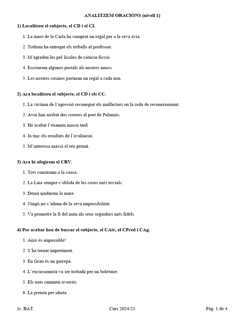 Exercicis d-analisi d-oracions (1) | PDF