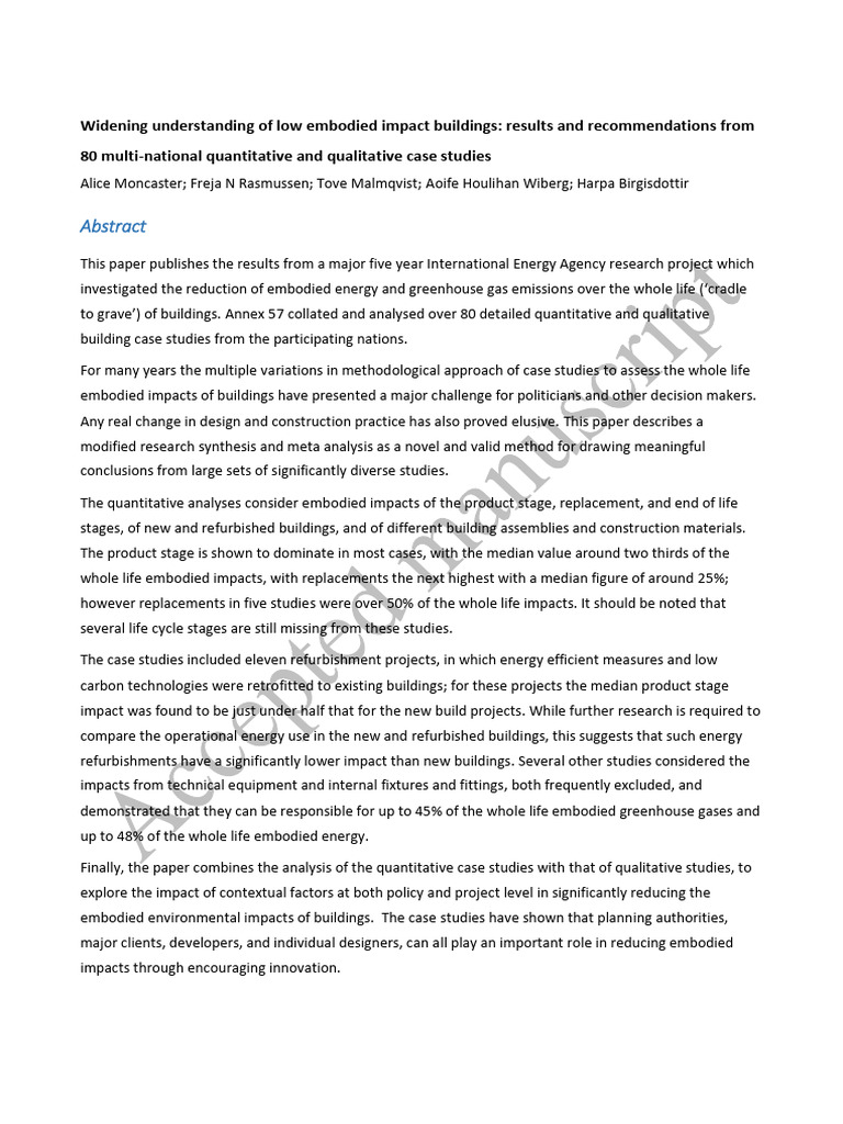 Moncaster Et Al 2019 Widening Understanding of Low Embodied Impact ...