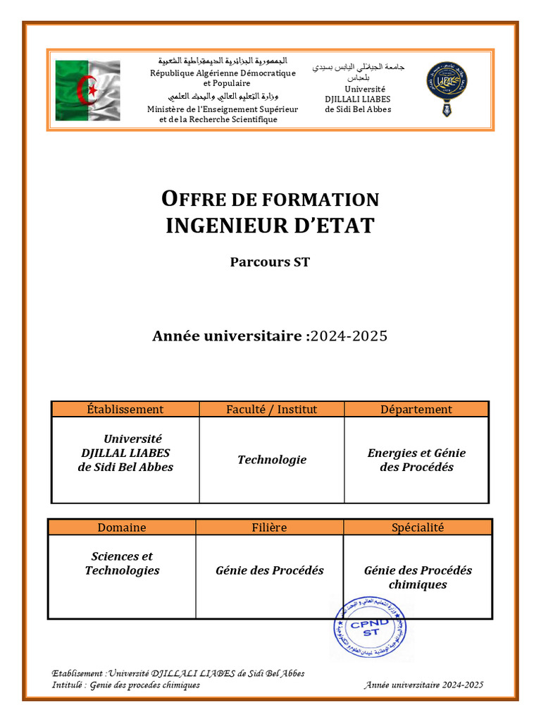 Génie des Procédés Chimiques 2024-2025 | PDF