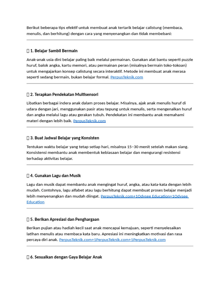 Tips Belajar Calistung Untuk Anak Anak | PDF