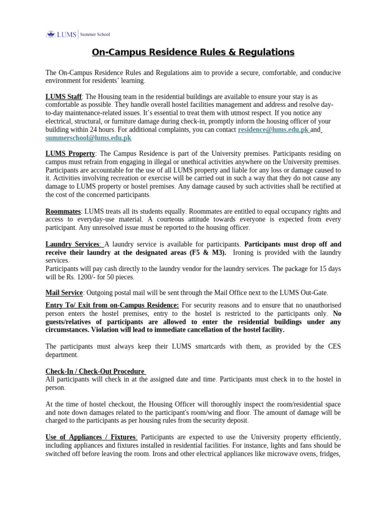 On-Campus Residence Regulations | PDF