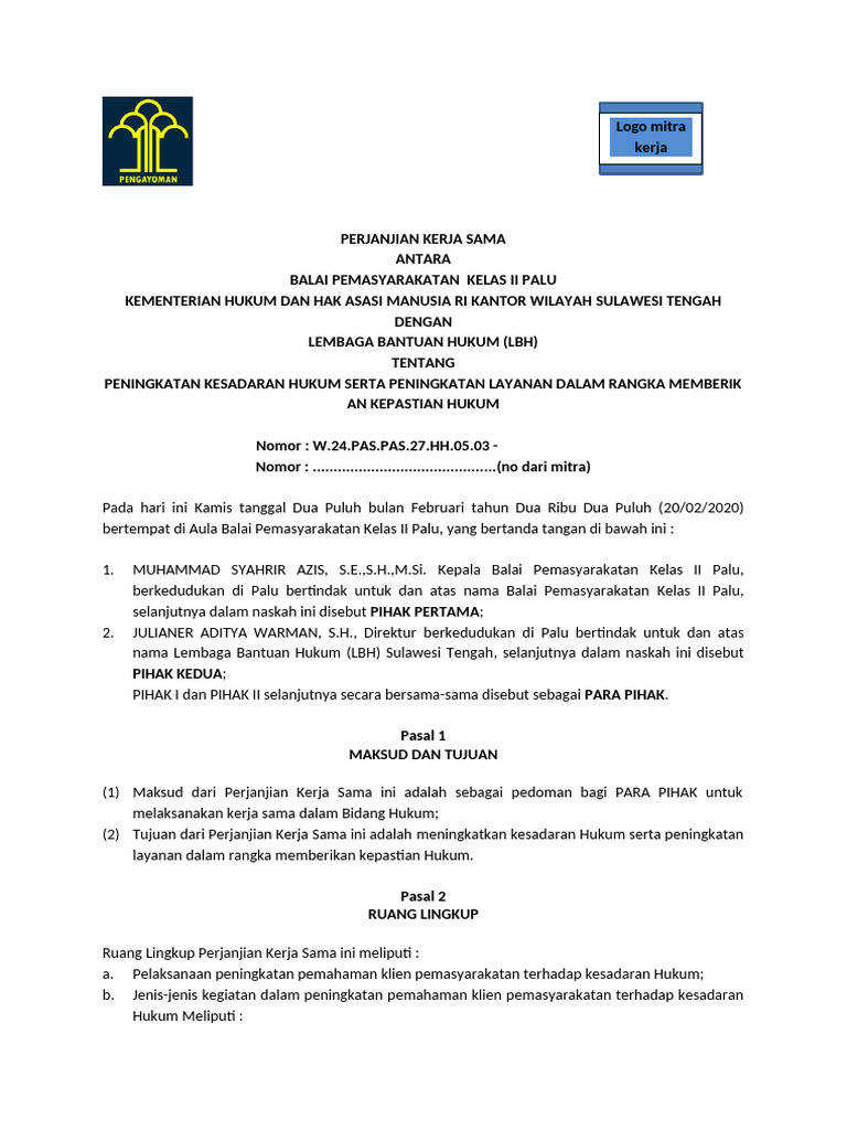 Format PKS - Hukum 1. LBH SULTENG | PDF