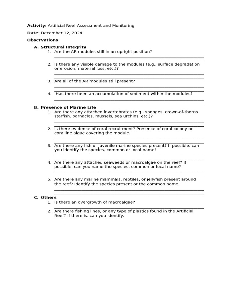 Data Needed For AR Monitoring | PDF | Coral Reef | Ecology