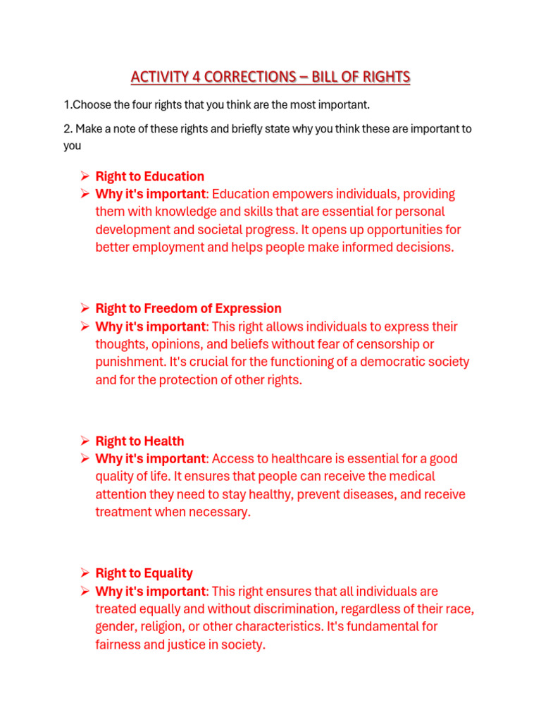 Activity 4 Corrections - Bill of Rights | PDF