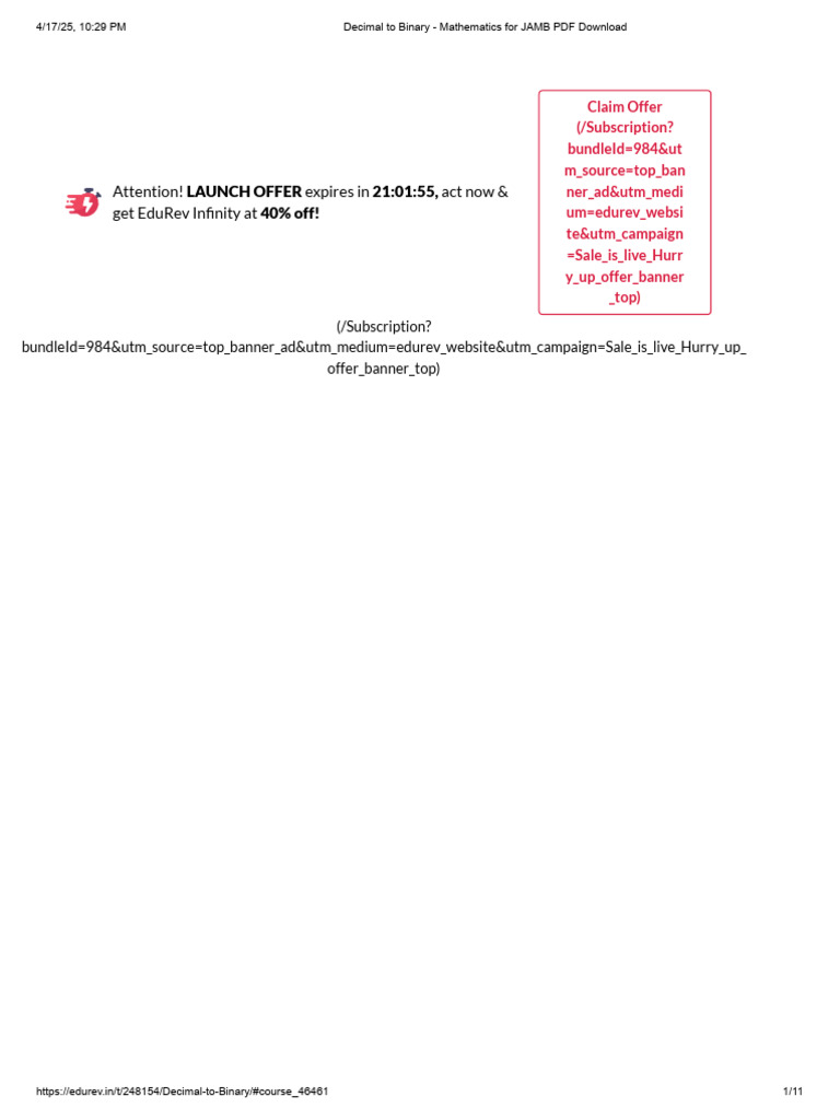 Decimal To Binary - Mathematics For JAMB PDF Download | PDF | Numbers ...