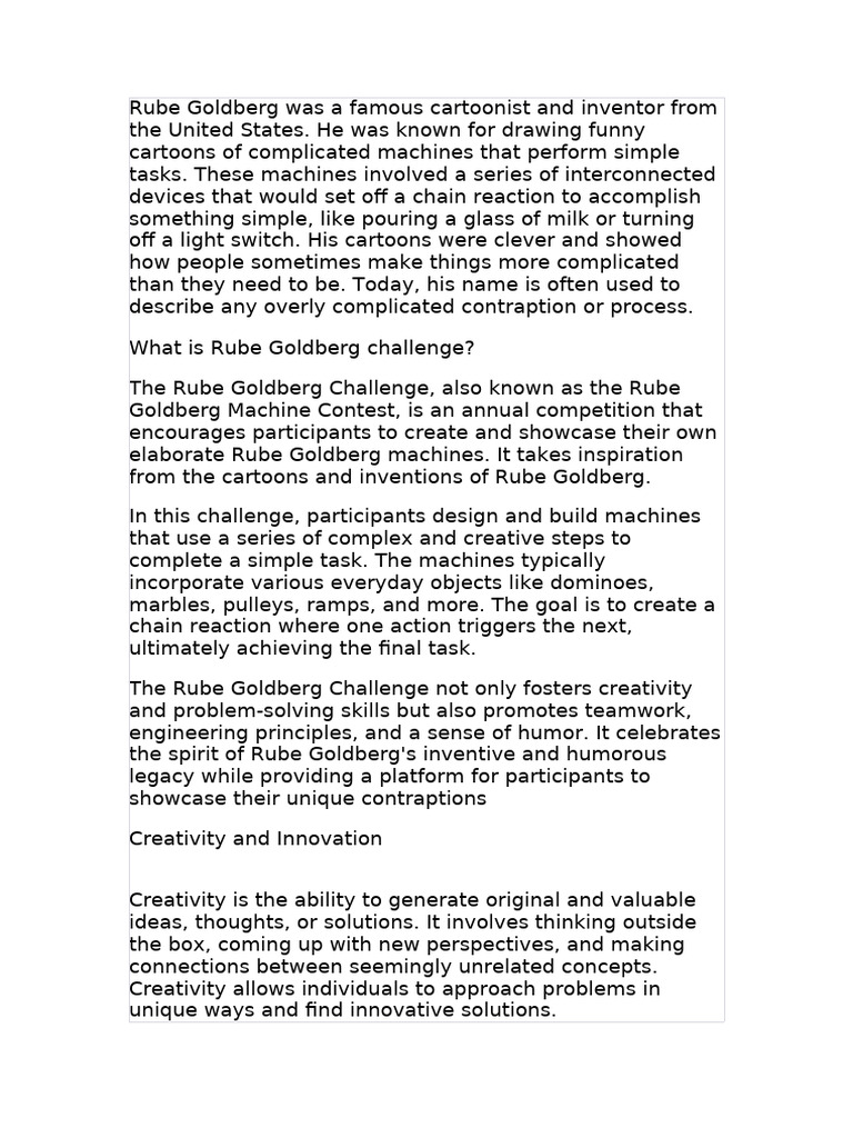 Rube Goldberg was a famous cartoonist and inventor | PDF | Creativity ...