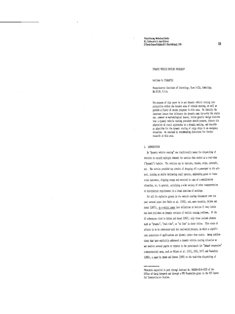 Dynamic Vehicle Routing Problems | PDF