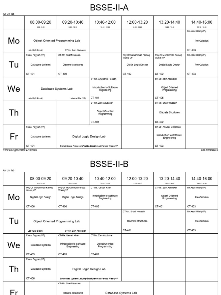 Classwise TImeTable Spring 25 | PDF | Information Technology | Computing