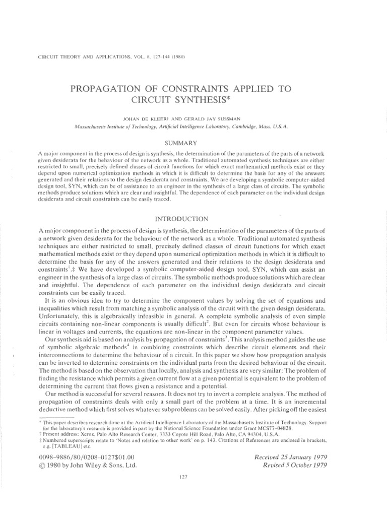 Propagation of Constraints Applied To Circuit Synthesis | PDF | Electrical Network | Amplifier