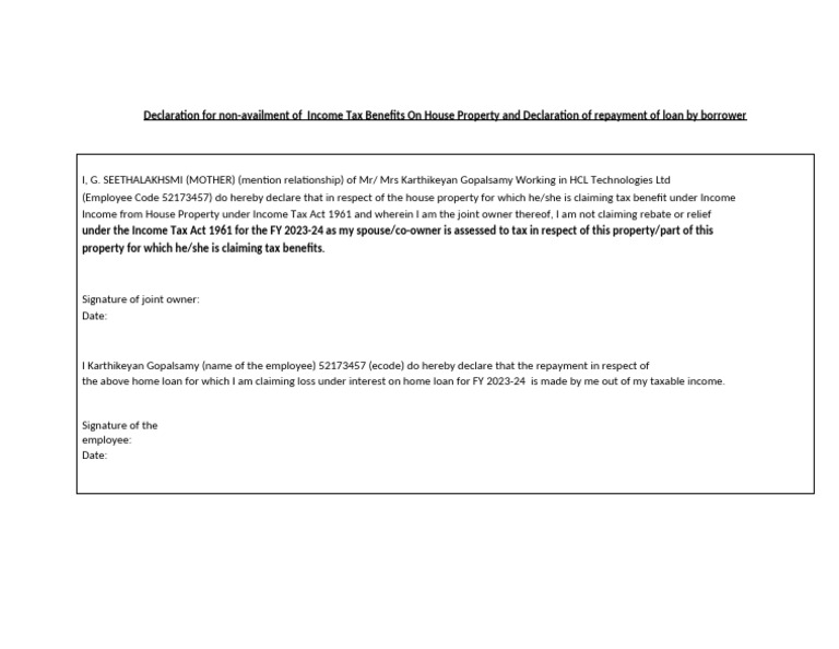 Declaration For Co-Owner | PDF