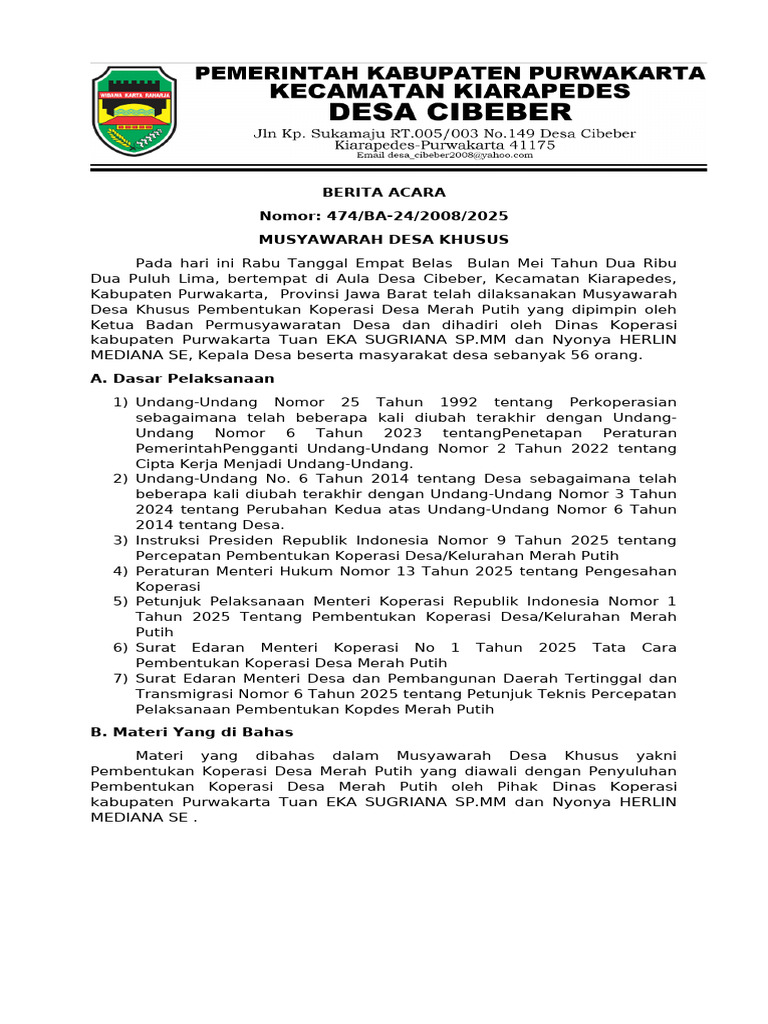 Template Berita Acara Musdessus | PDF