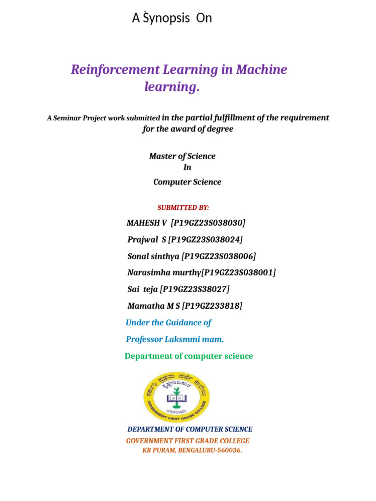 Machine Learning Synopsis Front Page | PDF