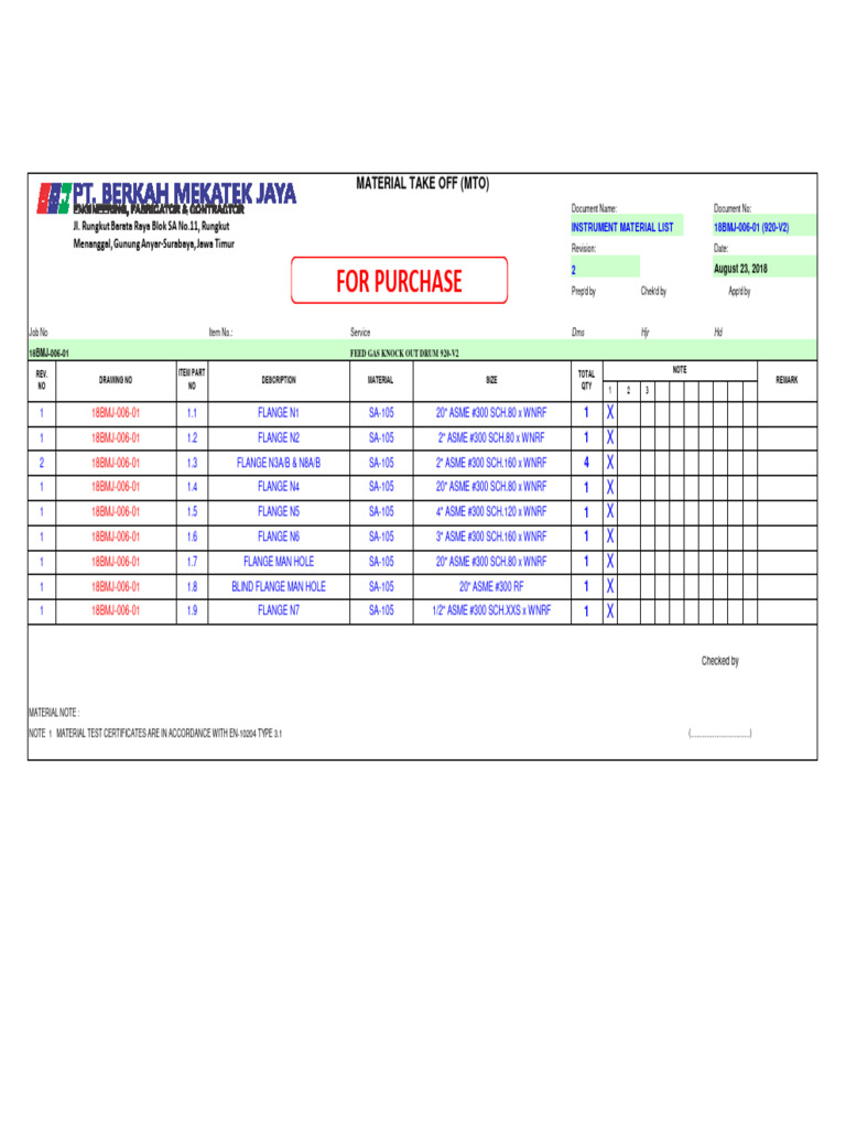18BMJI-084-04-MTO-Rev - 2 FLANGE (920-V2) | PDF | Plumbing