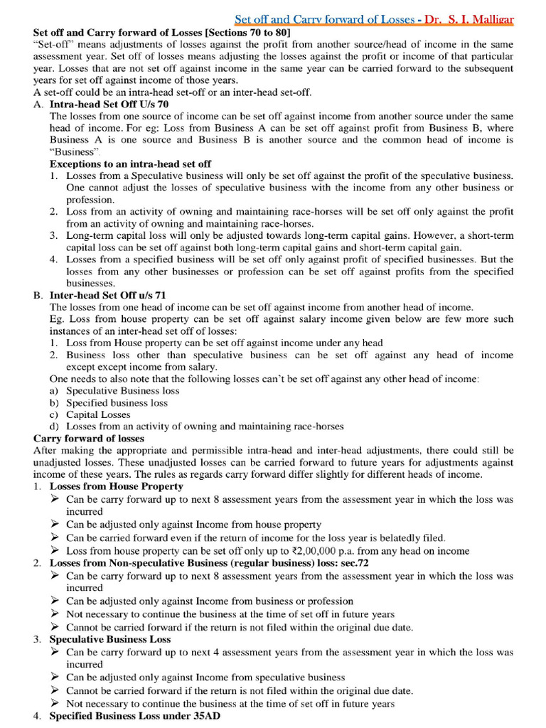 Intro-Set Off and Carry Forwad of Losses - Students | PDF