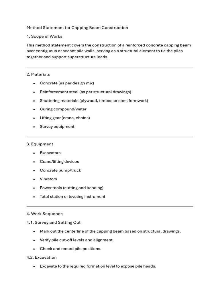 Method Statement For Capping Beam | PDF | Deep Foundation | Concrete