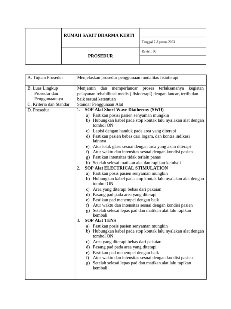 SOP REHABILITASI MEDIS (FISIOTERAPI)1 | PDF