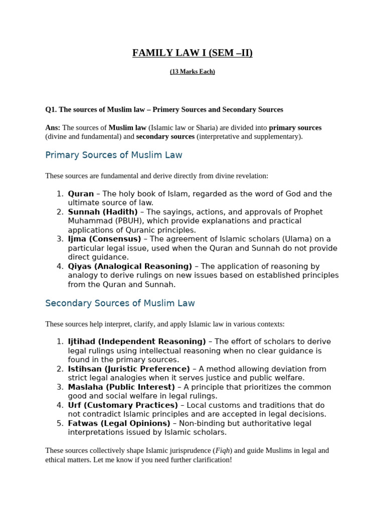 Sources and Types of Muslim Law | PDF | Will And Testament | Sharia