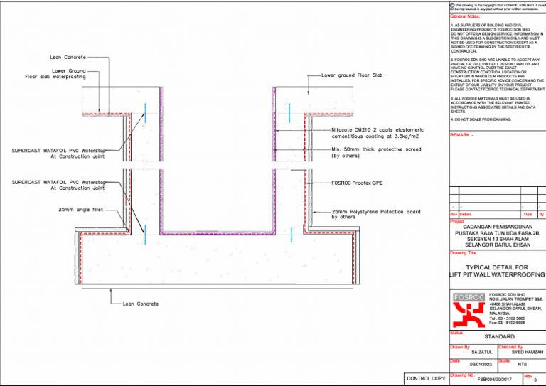 Lift Pit Wall Waterproofing Detail | PDF | Concrete | Architectural Design