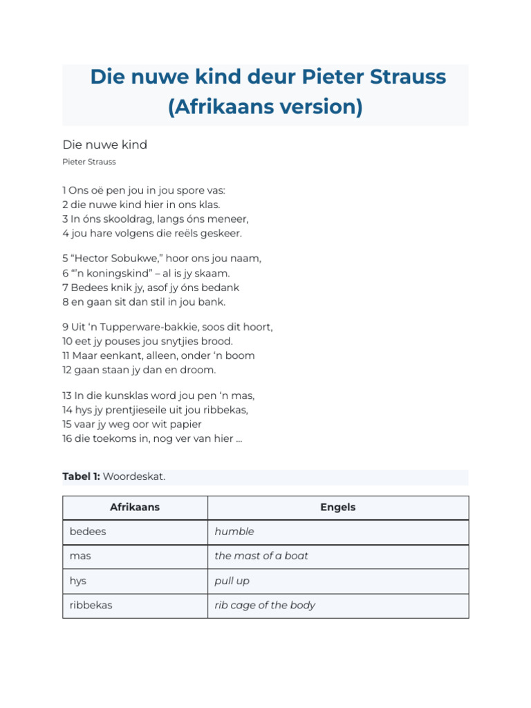 Die Nuwe Kind Deur Pieter Strauss (Afrikaans Version) | PDF