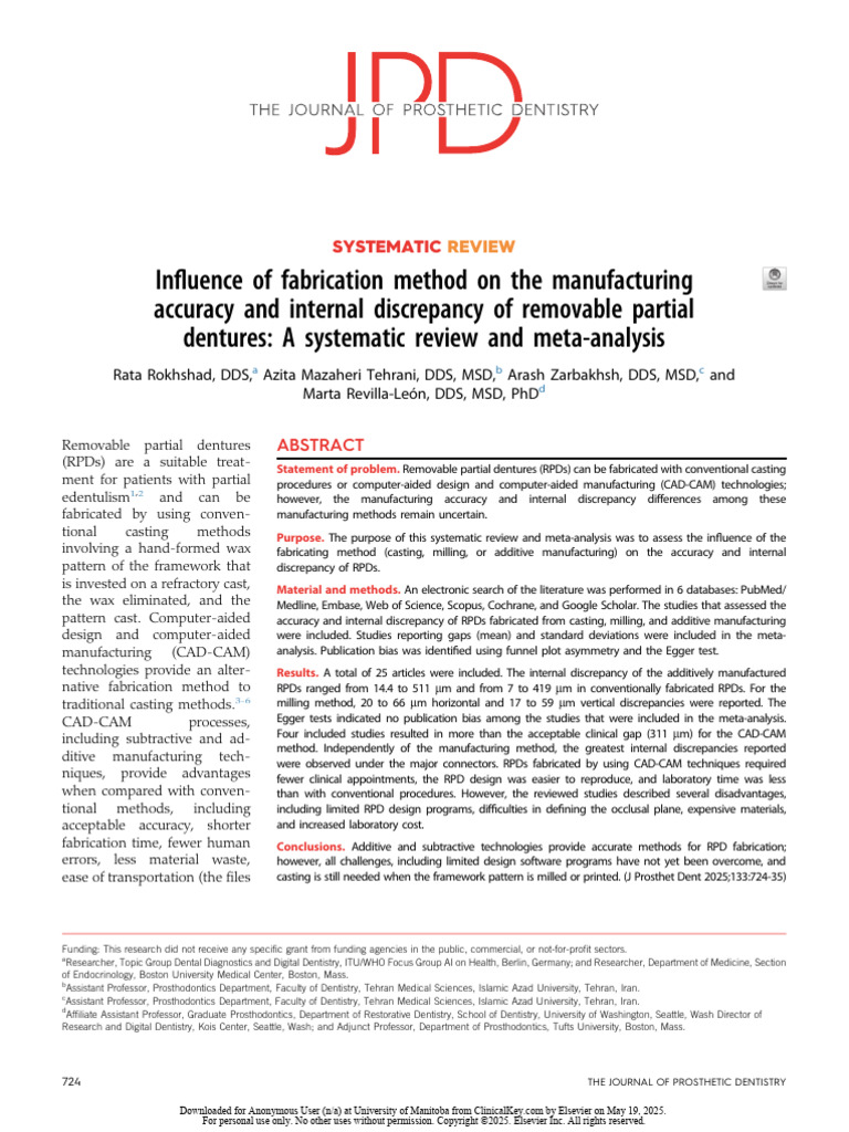 RPD Fabrication Methods: Accuracy Review | PDF | Systematic Review ...