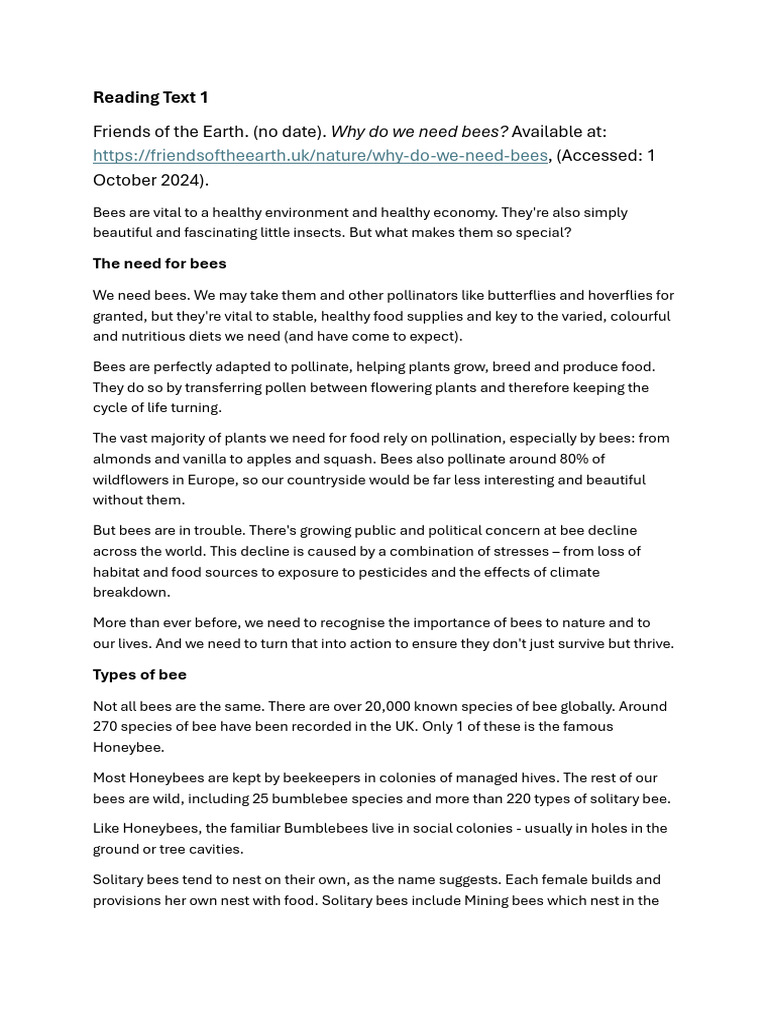 Reading Into Writing 2425 Text 1 | PDF | Bees | Pollination