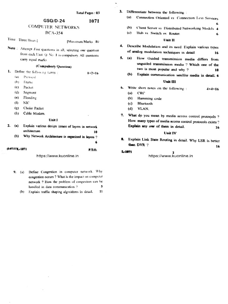 Bca 5 Sem Computer Networks 1071 Dec 2024 | PDF