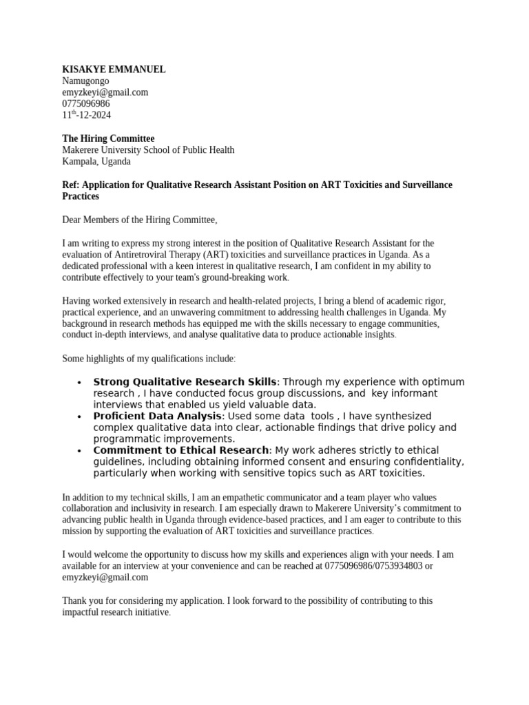 Qualitative Research Assistant. Letter | PDF | Qualitative Research ...