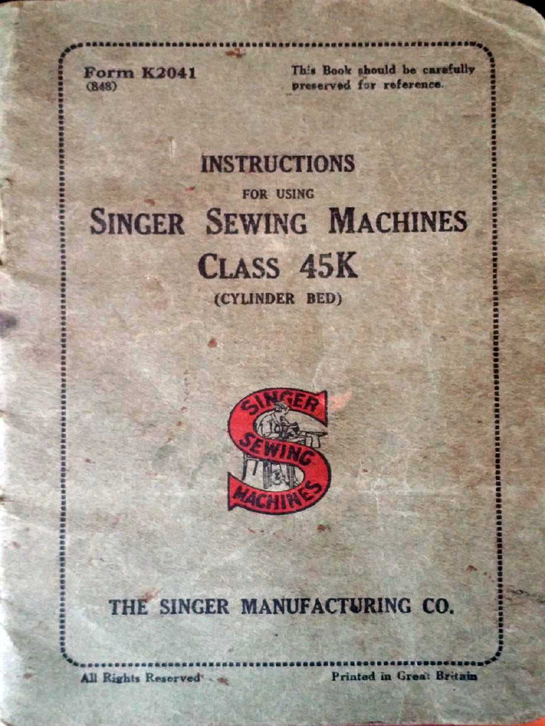 Singer 45K Manual Cylinder Bed | PDF