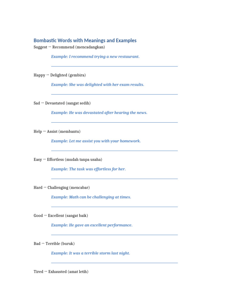 Bombastic Words List | PDF