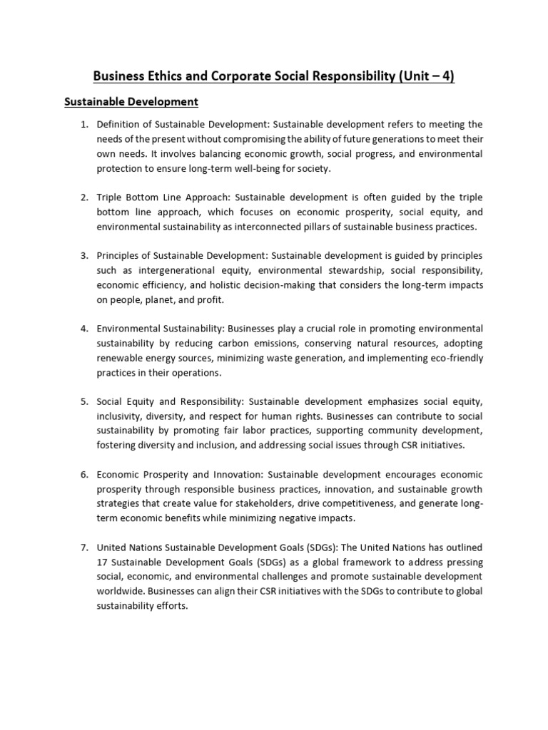 Business Ethics and Corporate Social Responsibility (CSR) Unit - 4 | PDF | Sustainability ...