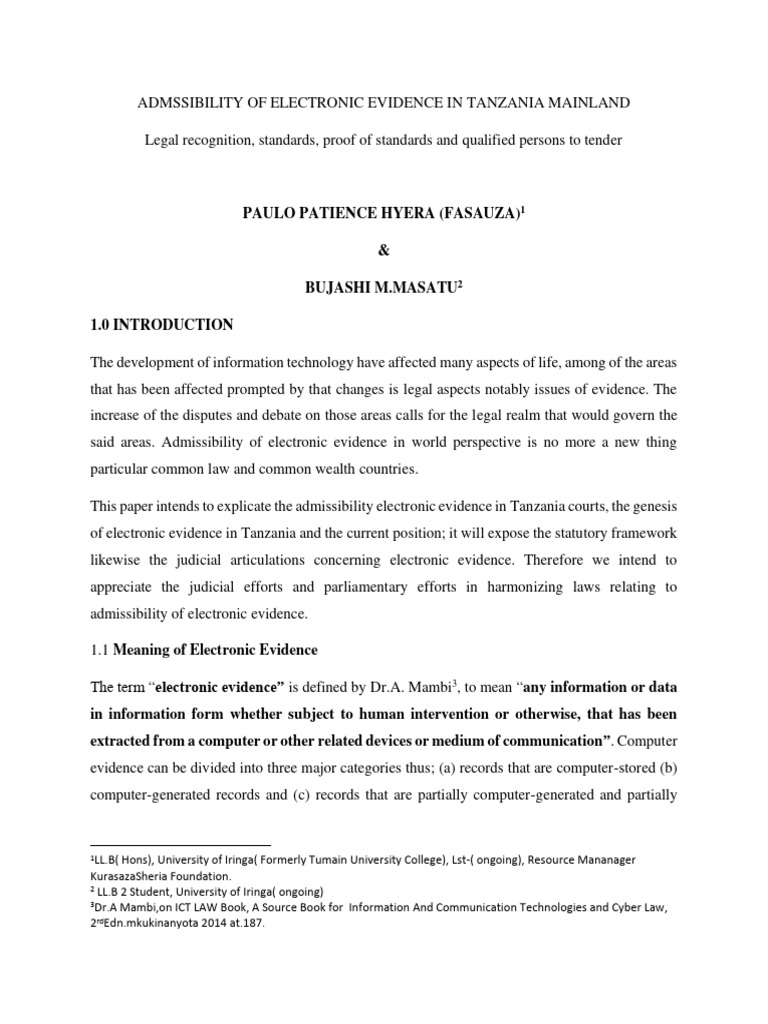 Admissibility of Electronic Evidence in Tanzania | PDF | Evidence ...