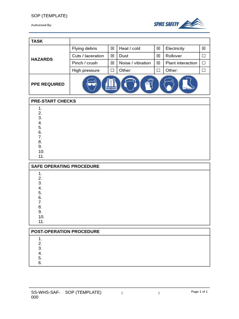 SS-WHS-SAF-000-Safe-Operating-Procedure-Template | PDF