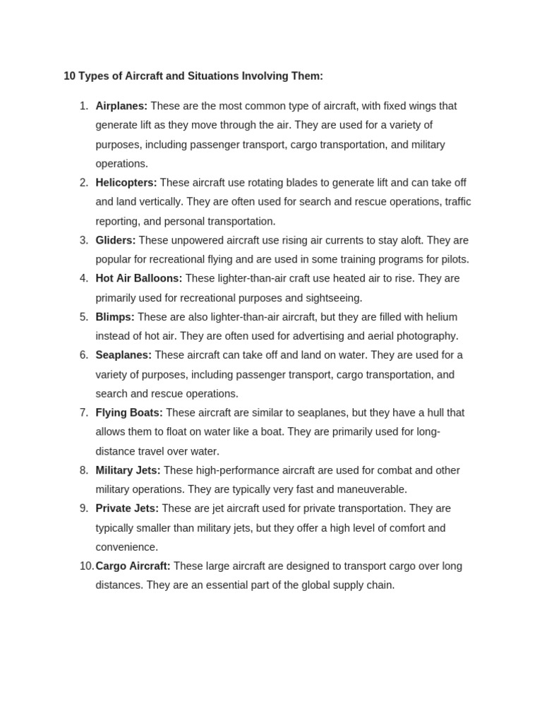 Types of Aircraft Explained: Uses & Facts | PDF | Aircraft | Fixed Wing ...