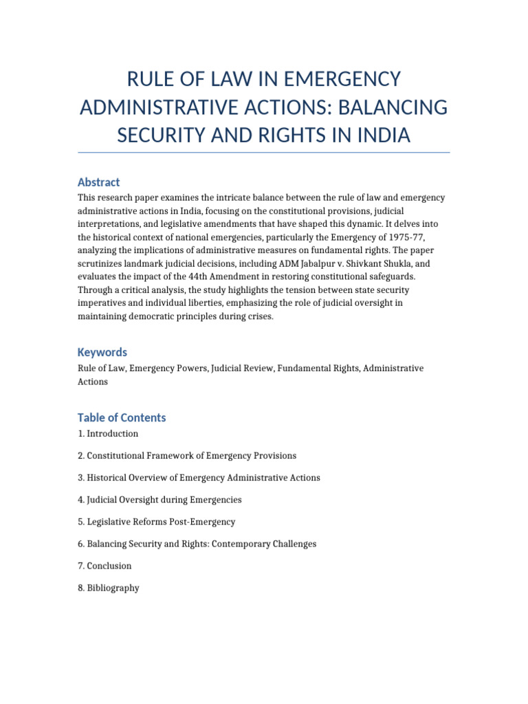 Rule of Law in Emergency Admin Actions India | PDF | Rule Of Law ...