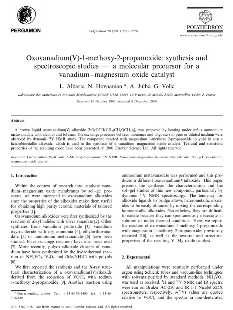 Oxovanadium (V) - 1-Methoxy-2-Propanoxide: Synthesis and Spectroscopic ...