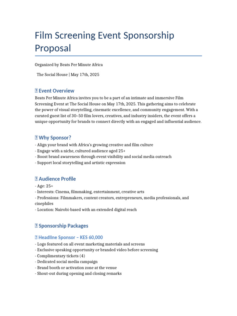 Editable Film Screening Sponsorship Proposal | PDF