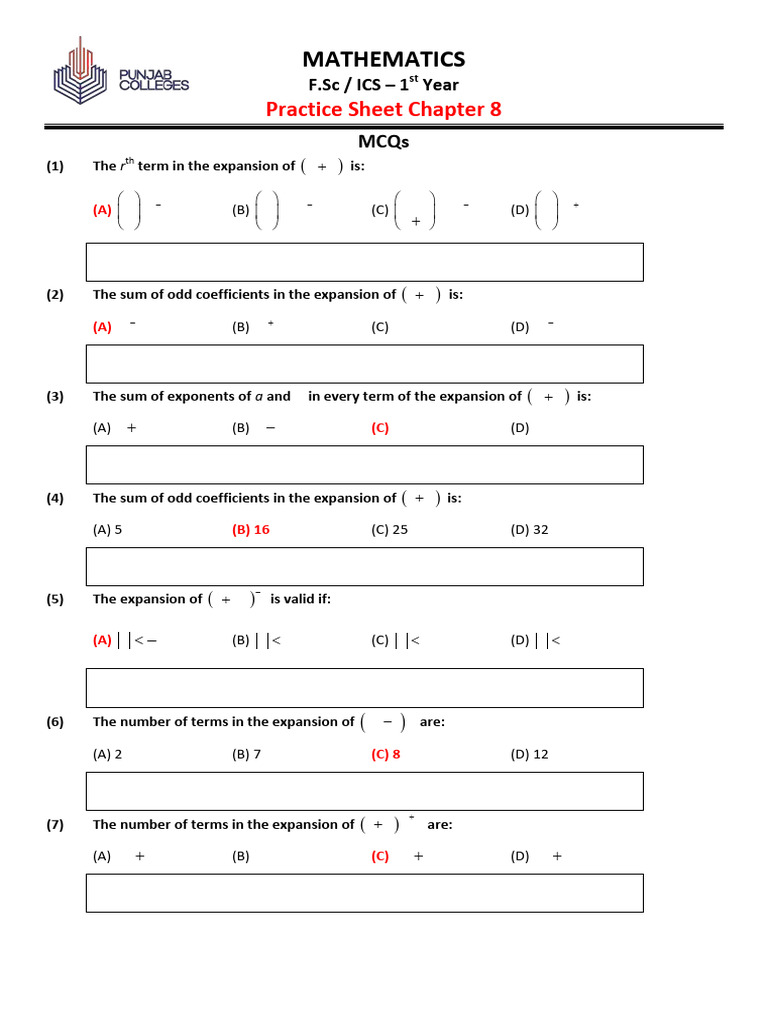 Math Practice Sheet P-1-Ch.8 | PDF | Discrete Mathematics | Algebra