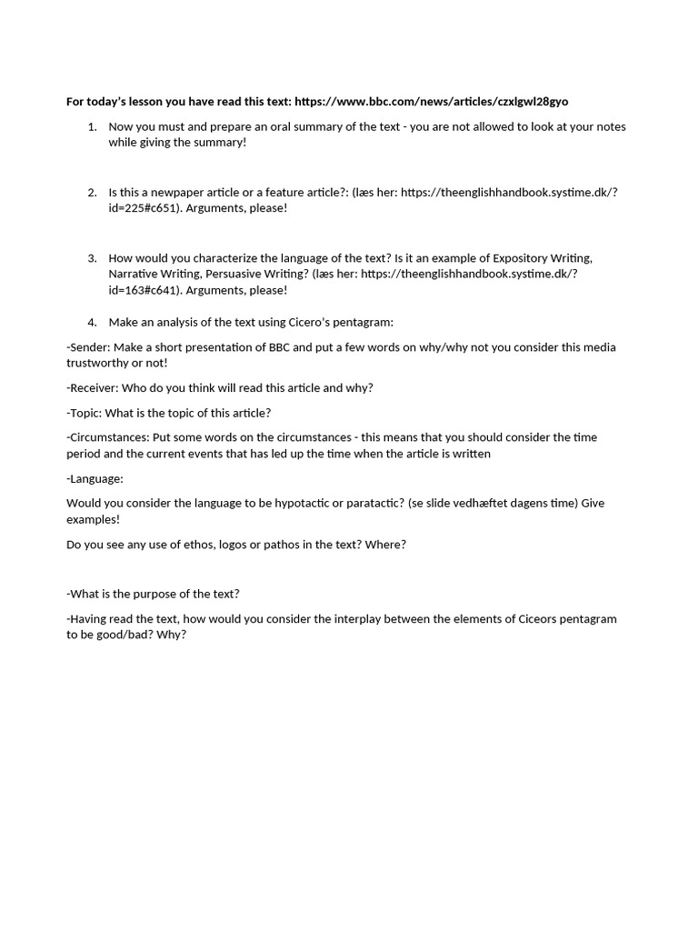 Read The Text and Prepare An Oral Summary of The Text | PDF