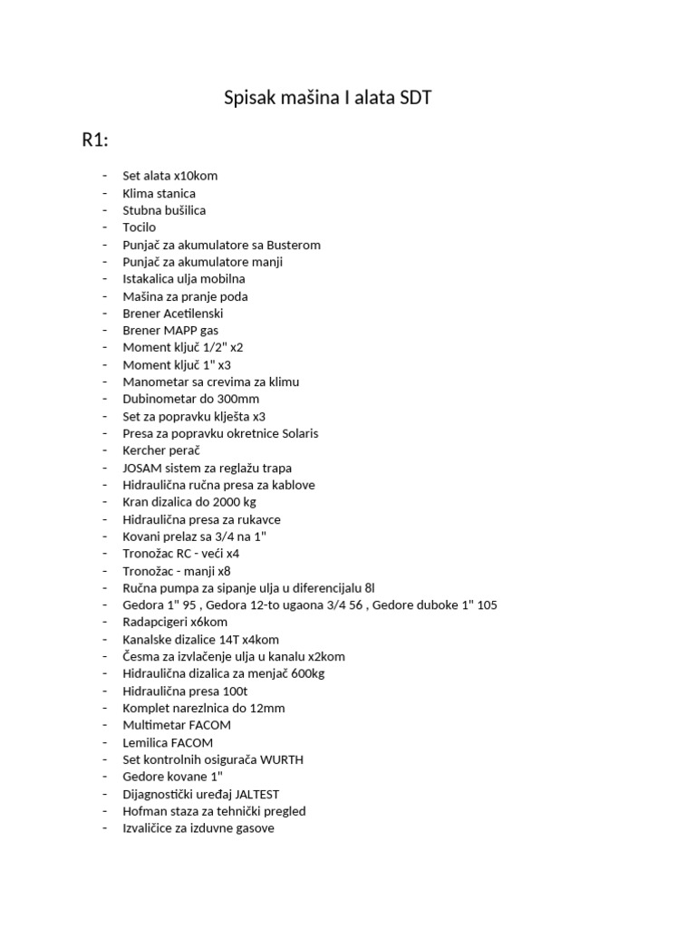 Spisak Opreme 1.2. | PDF