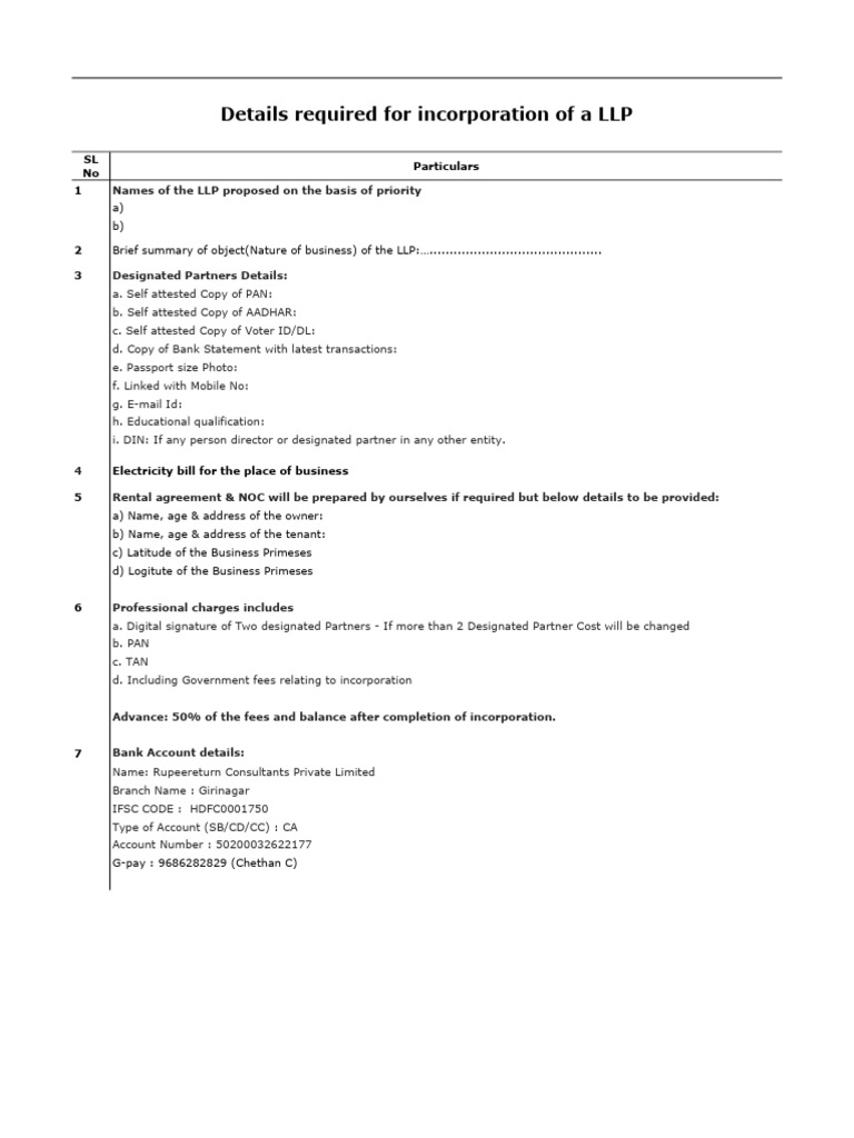 LLP Account Opening Document Checklist | PDF