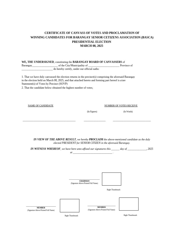 Certificate of Canvass of Votes | PDF