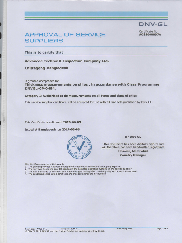 Certificate of DNV - GL no-A0SS0000D7A | PDF