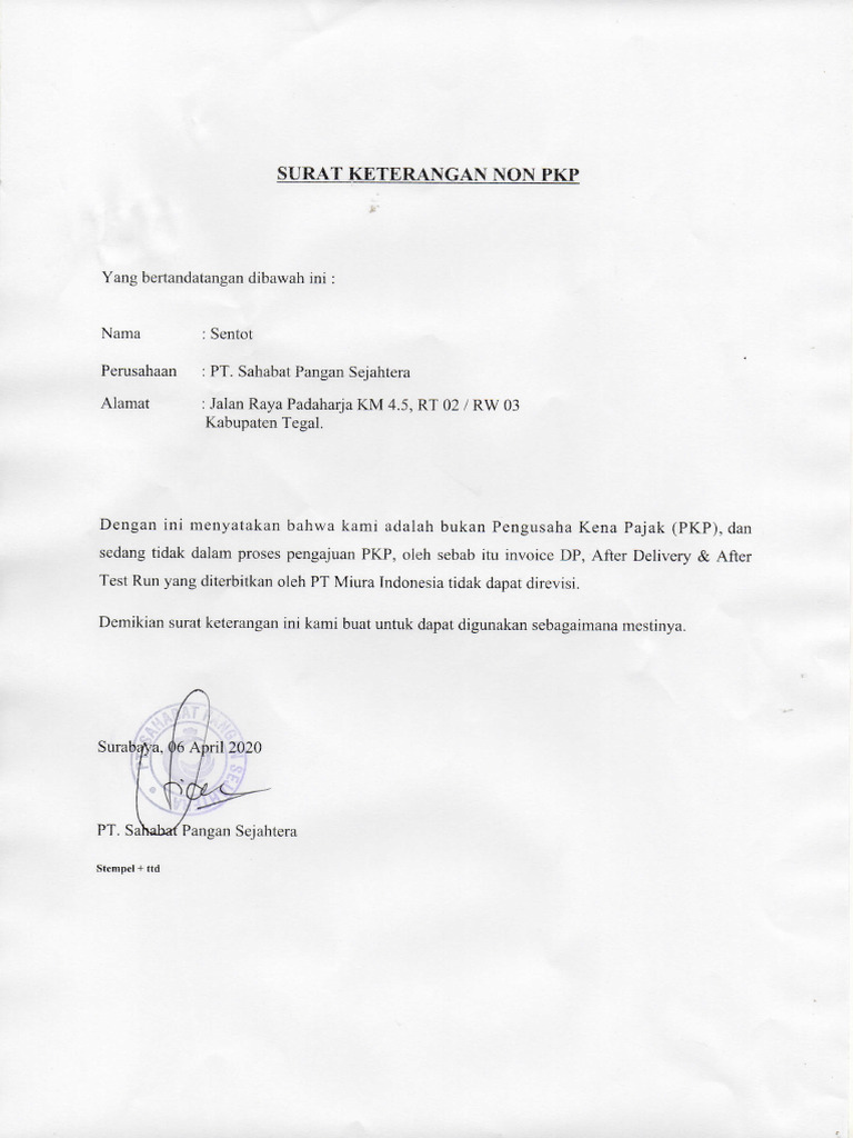 Surat Keterangan Non PKP | PDF
